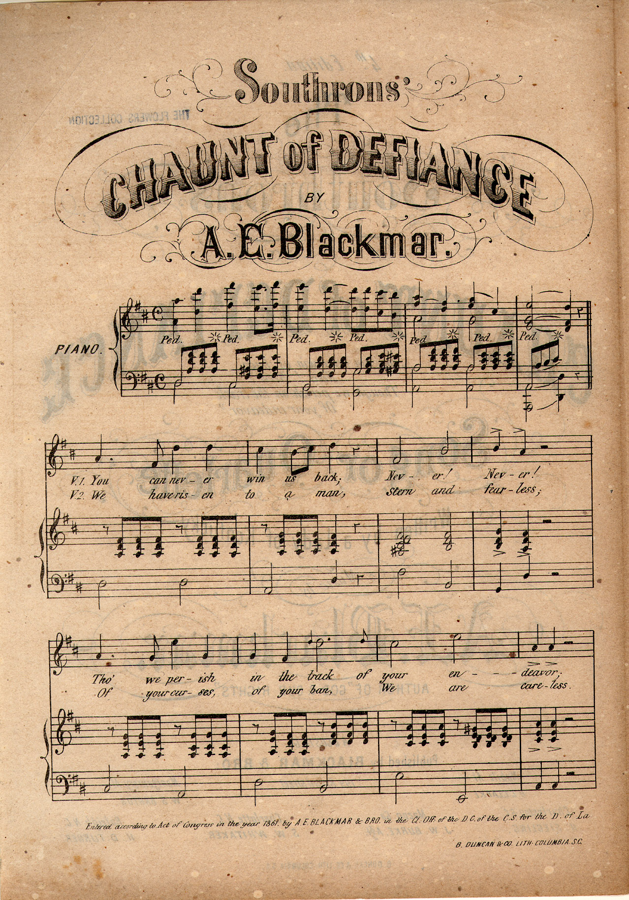 The Southrons' Chaunt of defiance [Historic American Sheet Music]